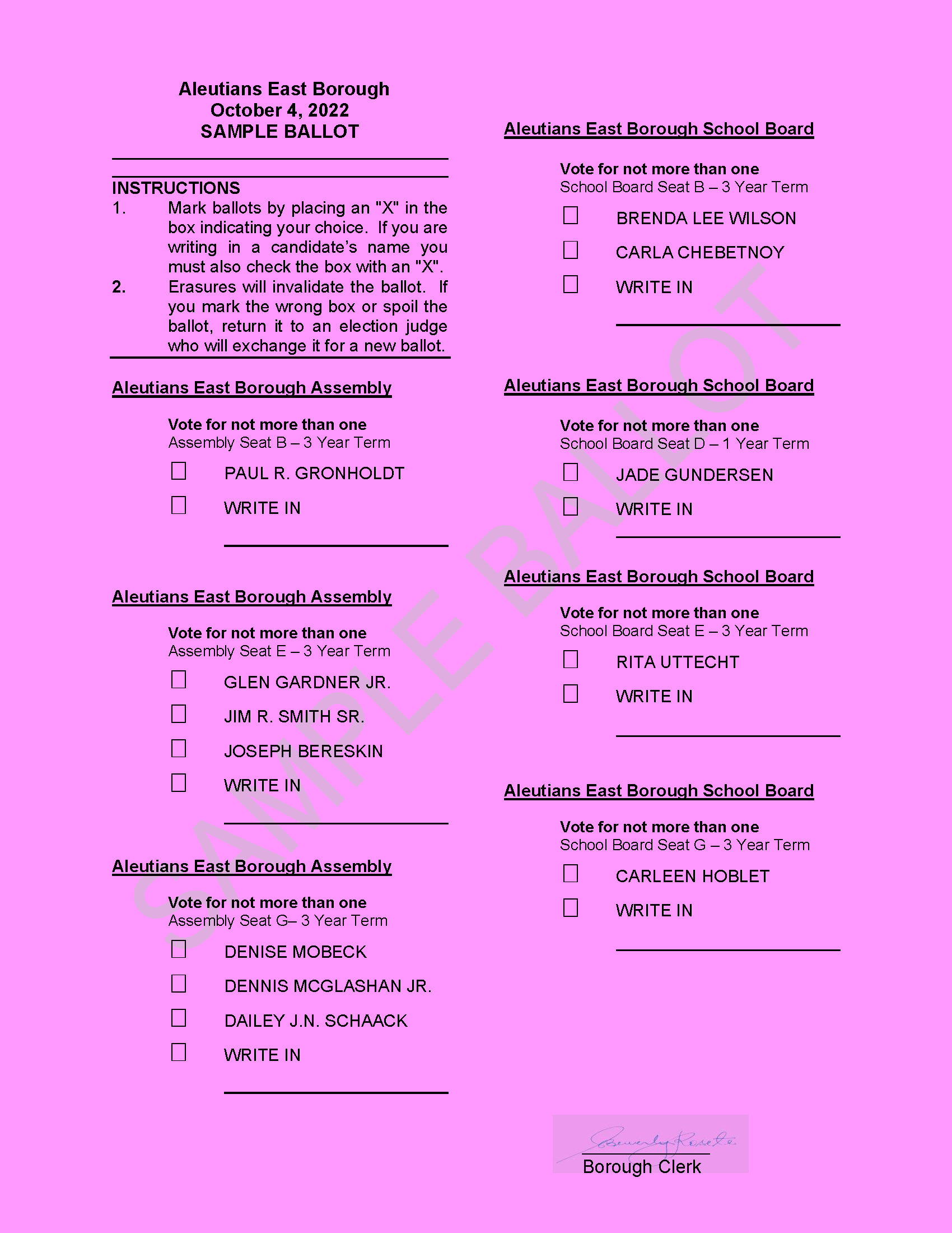 Notice of Election and Sample Ballot - Aleutians East Borough