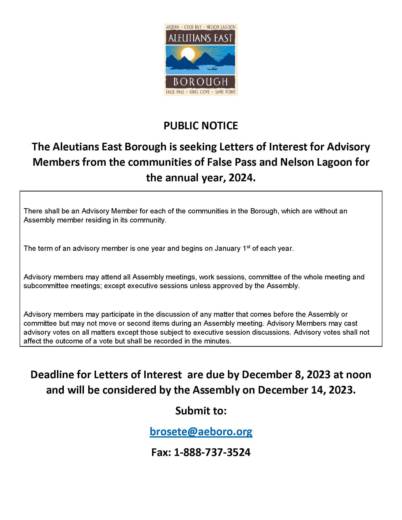 Public Notice - Aleutians East Borough